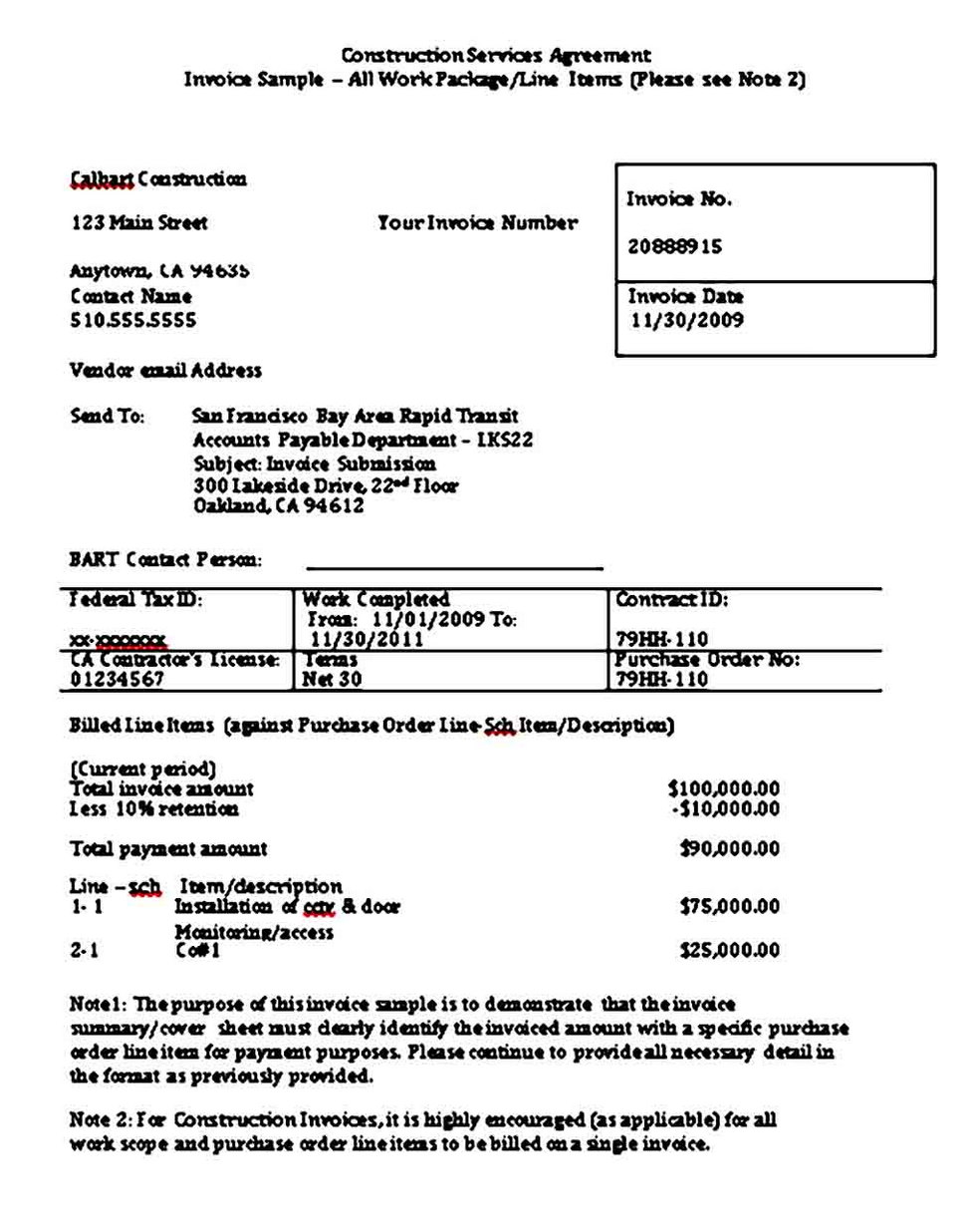 Printable Construction Invoice
